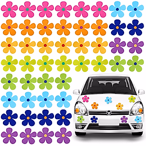 Kingdder 48 Pieces Retro Flower Car Magnets Decorations Refrigerator Magnet Decals 60s Multicolor Flower Cutout Magnets for Car Home Door Garage Refrigerator Window Mailbox