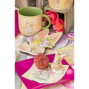 Boston International Salt and Pepper Shakers Easter Ceramic Serveware, Set of 2, Bunny Flower Crown