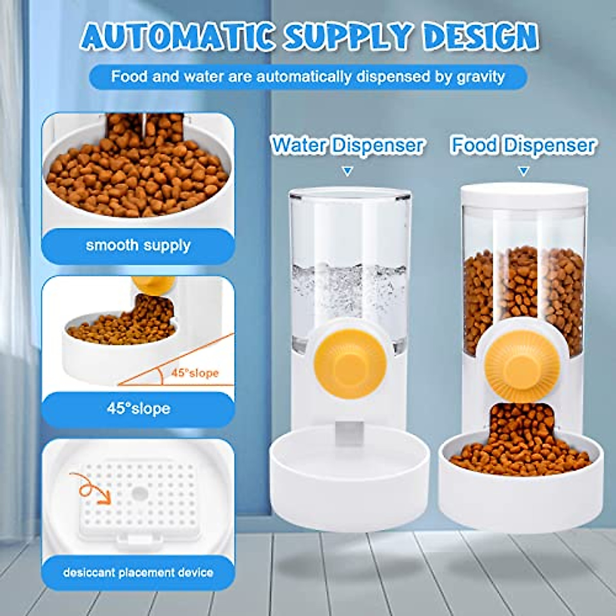 Jspupifip 35oz Rabbit Automatic Food Water Dispenser,Hanging Pet Food Water Dispenser Cage Automatic Feeder Set for Small Cats Dogs Rabbit Chinchilla Guinea Pig Hedgehog Ferret(White)
