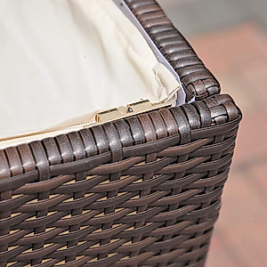 Patiorama Outdoor Wicker Storage Box Patio Aluminum Frame Espresso Brown Wicker Cushion Storage Bin Deck Box, 120 Gallon