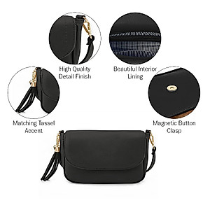 EVVE Small Crossbody Bag for Women Trendy Flap Saddle Purses with Tassel and Adjustable Shoulder Strap - Black