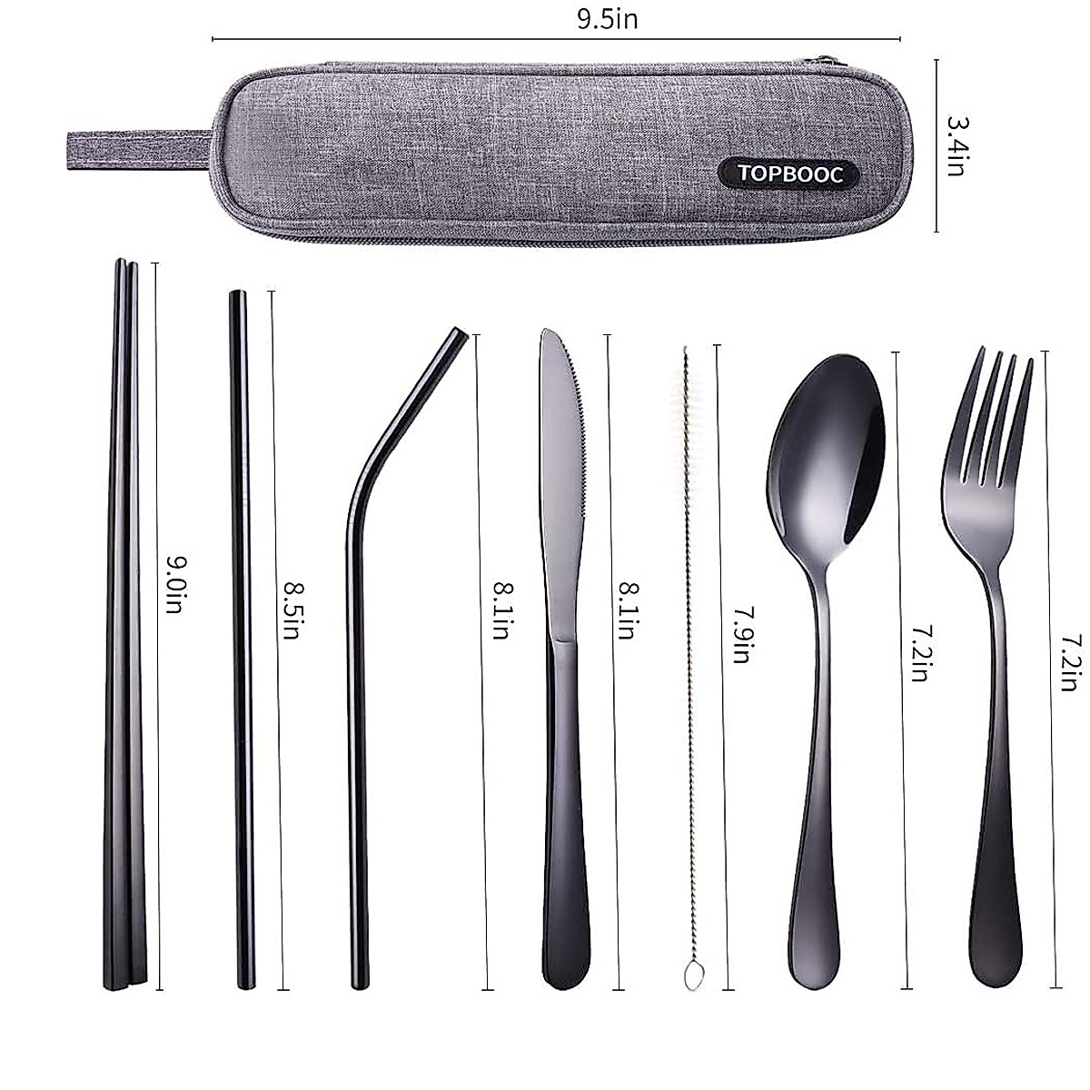 Portable Stainless Steel Flatware Set, Travel Camping Cutlery , Portable Utensil Silverware Dinnerware Set with a Waterproof Case (Black)