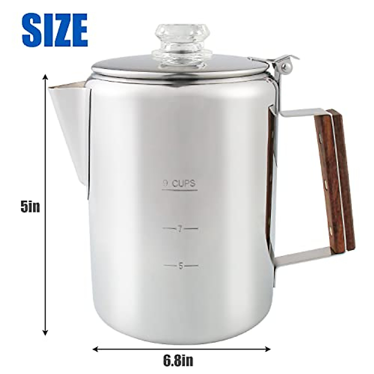 APOXCON Coffee Percolator, Camping Coffee Pot 9 Cups Stainless Steel Coffee Maker with Clear Top Glass Knob, Percolator Coffee Pot for Campfire or Stovetop Coffee Making Outdoor Traveling Fast Brew
