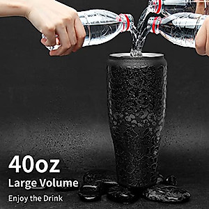 LAOION 40 oz Tumbler with Handle and Straw,Stainless Steel Mug with Leak Proof Screw Seal Lid,Dual Insulated Large Cup with handle,Keeps Drinks Cold for 24 Hrs,Sweat Proof,BPA Free-Black Leopard