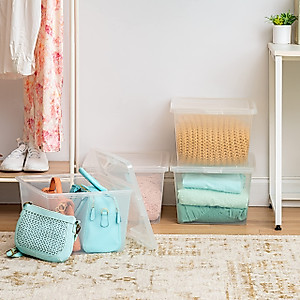 IRIS USA 25 Qt Clear Storage Box, BPA-Free Plastic Stackable Bin with Lid, 4 Pack, Containers to Organize Shoes and Closet Shelves, Classroom Organization Teacher Tools, Game Storage