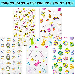 150 Easter Cellophane Bags Decorative Plastic Treat Bags for Homemade Candy Cookie Party Supply 10X6