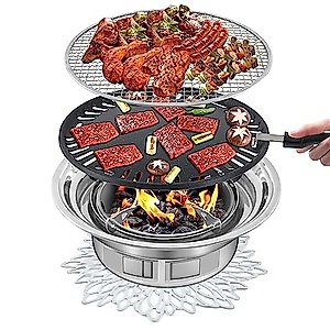 Panghuhu88 Korean BBQ Grill,Portable Household Charcoal Barbecue Grill, Non-stick Round Carbon Barbecue Grill with Insulation Pad Camping Grill Stove for Outdoor and Picnic