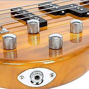 Kcelarec Electric Bass Guitar Full Size 4 String Exquisite Stylish Bass with Power Line and Wrench Tool (Yellow)