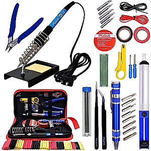 Soldering Iron Kit - Soldering Iron 60W Adjustable Temperature, Solder Wire, Soldering Stand, Wire Cutter, Solder Tips, Desoldering Pump, Wire Cutter, Solder Paste, Heatshrink Tubes from Plusivo
