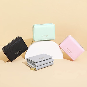 JIUFENG Women's RFID Blocking Short Wallet Multi Purpose Zipper Folded Purses Coins Pouches Multi-card Position Card Organizer (Green)