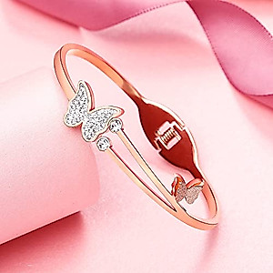 RIMAYZI Rose Gold Cuff Bracelets for women, Bracelet Bangle Birthday Gift for Women Mom Wife Sister Girlfriend Friendship (Butterfly)