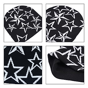 Diskebuiss Y2k Wool Beanie for Unisex-Adults, Star Pattern, One Size, White