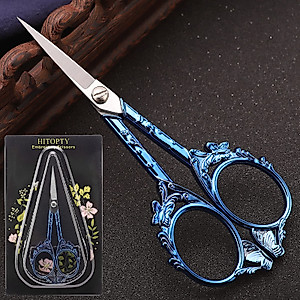 HITOPTY Sewing Embroidery Scissors with Sheath, 4.7in Sharp Tip Craft Crochet Scissor for Needlework Cross Stitch Threading Handicraft DIY Tool, Cute Blue Butterfly Shears