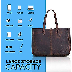 KomalC Leather Shoulder Bag Tote for Women Purse Satchel Travel Bag shopping Carry Messenger Multipurpose Handbag (18.5 INCH, Buffalo Distressed Tan)