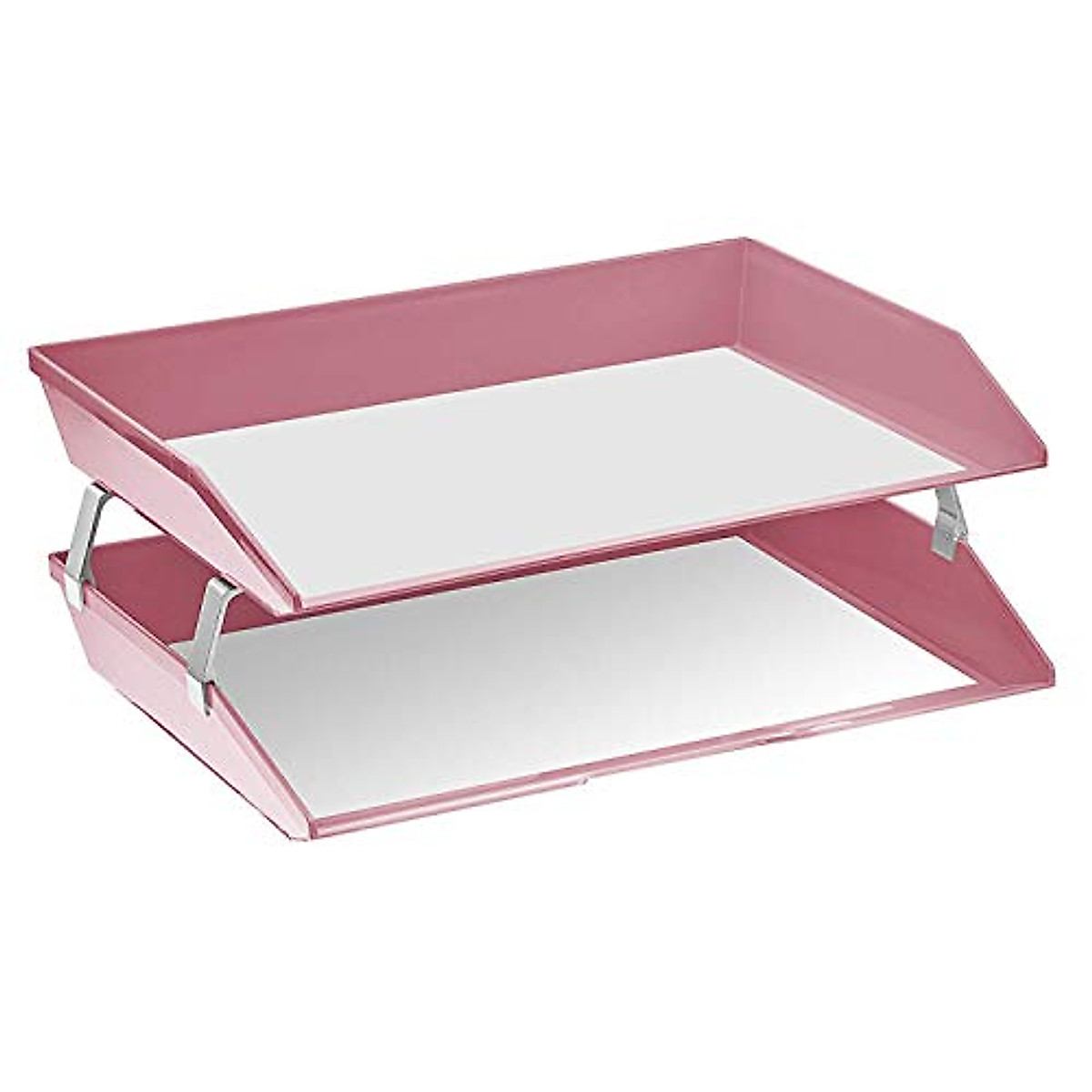 Acrimet Facility 2 Tier Letter Tray Side Load Plastic Desktop File Organizer (Solid Pink Color)