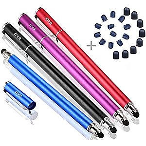 Bargains Depot Capacitive Stylus/Styli 2-in-1 Universal Touch Screen Pen for All Touch Screen Tablets & Cell Phones with 20 Extra Replaceable Soft Rubber Tips (Pack of 4)