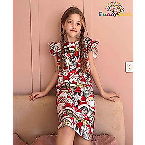 Girls Princess Funny Christmas Nightgowns Pajamas Dress Size 9 3D Graphic Printed Cat Nightdress Sleepwear for Family Party 9-10 T