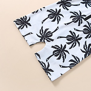 Infant Baby Boys One Piece Swimsuit Cute Shark Print Short Sleeve Zip Up Rashguard Swimwear Bathing Suit (White# Coconut Tree, 0-3 Months)