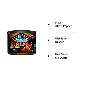 Blue Diamond Almonds XTREMES Ghost Pepper Flavored Snack Nuts, 6 Oz Resealable Cans (Pack of 1)