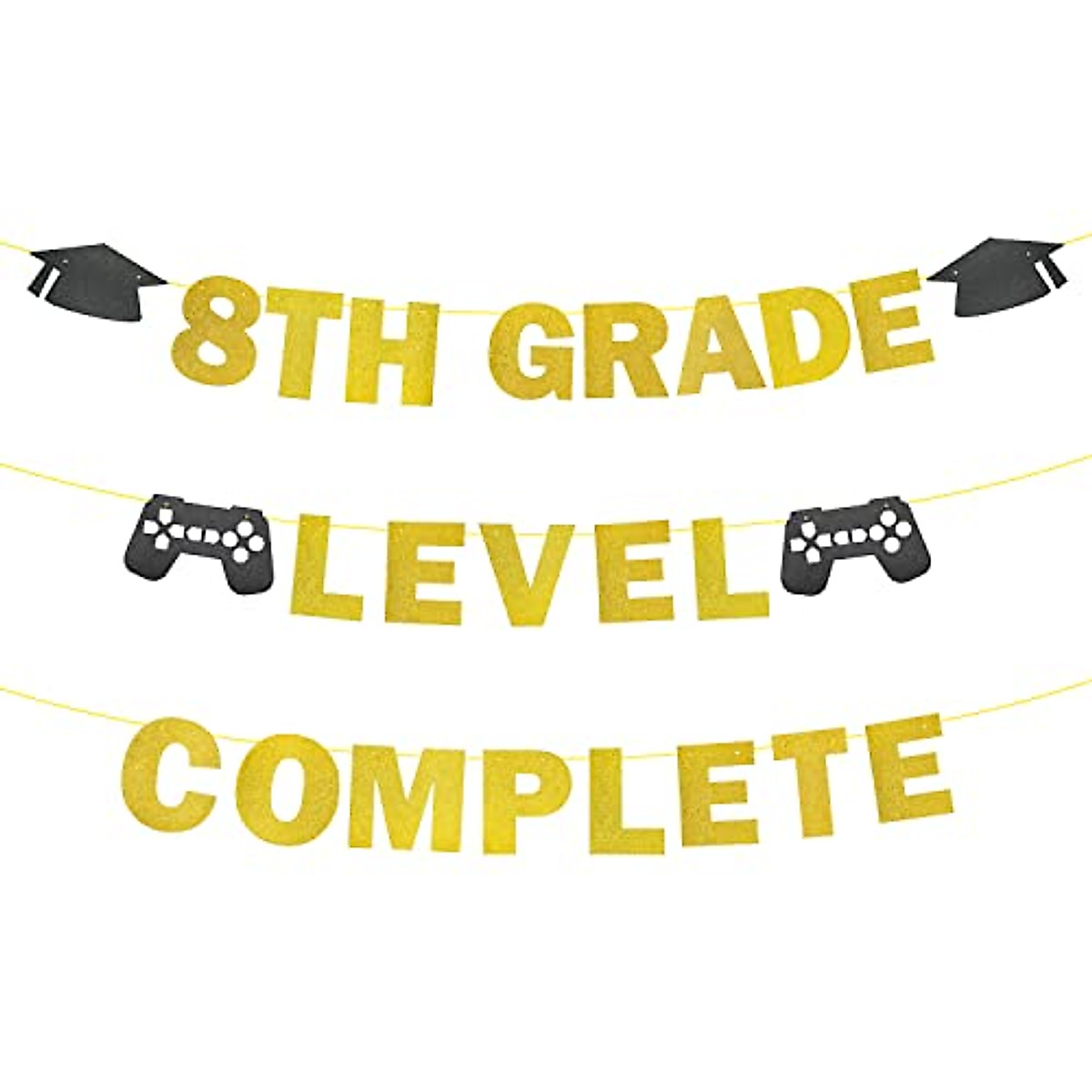 8th Grade Level Complete Banner, Gold Glitter 8th Grade Grad Banner, 8th Grade Graduation Party Decorations 2022, Class of 2022 Banner, Boy Girl Kids Eighth Grade Graduation Decorations Supplies