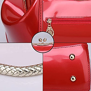 XingChen Glossy Patent Leather Handbag for Women Top Handle Tote Bag Evening Shoulder Bag Wedding Satchel Retro Purse Red
