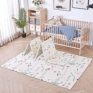 LAITIMIA Baby Play Mat Non Toxic Extra Large Crawling Mat Thick Foam Activity Mat for Babies Anti-Slip Skip Hop Mat for Kids Toddlers Waterproof Tummy Time Mat Portable Playmat for Outdoor Travel Fox