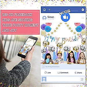 Monkey Home 39pcs Birthday Decorations Blue Purple Pink White Tissue Paper Tassel Star Garland Tissue Paper Pom Poms Confetti Balloon for Birthday,Wedding,Festival,Party Decoration