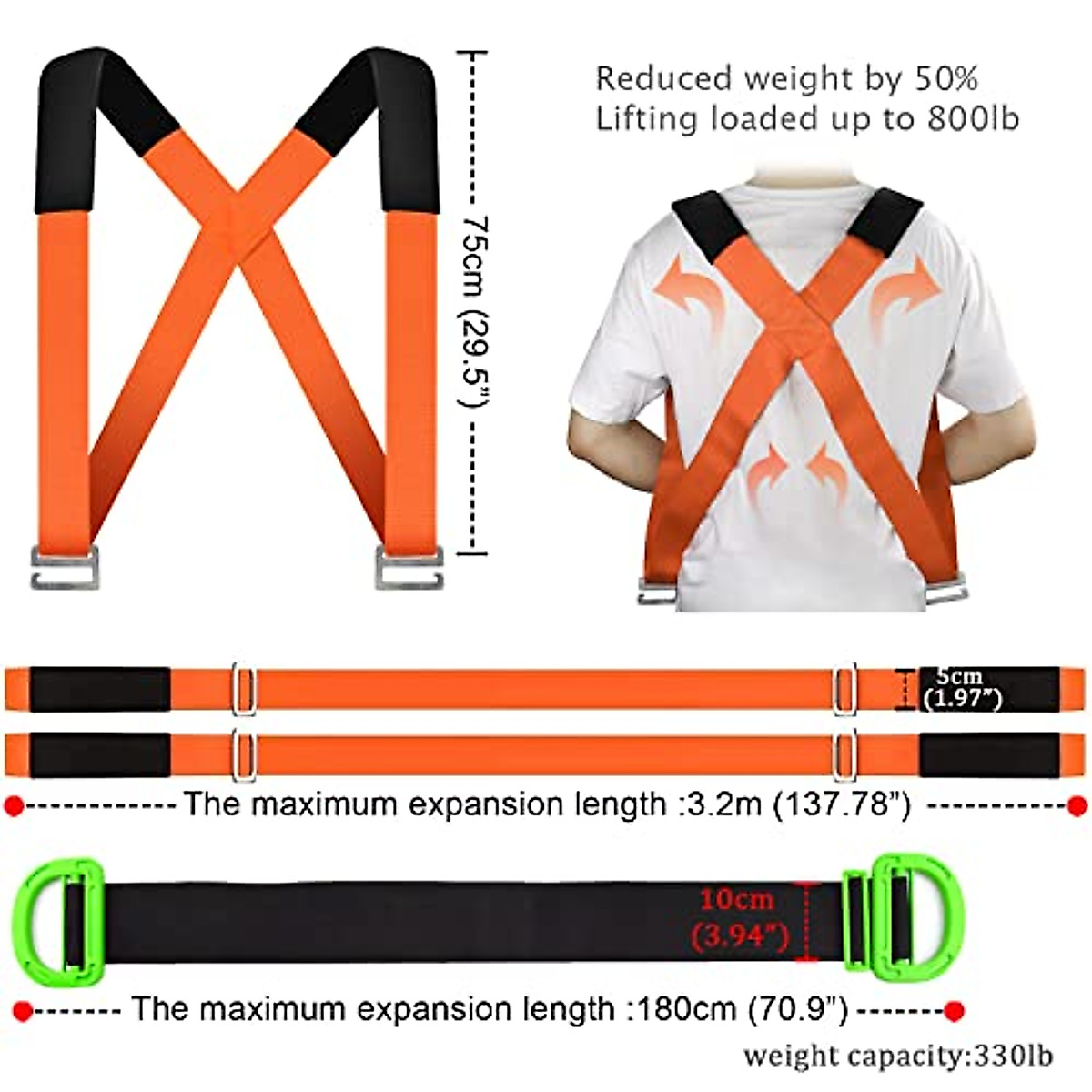 Moving Straps Lifting Kit Moving Strap for 2-Person and Widen Handle Lifting Straps for 1-Person Furniture Moving Straps for House-Moving, Mattress, Appliances, Boxes, Heavy Objects Moving