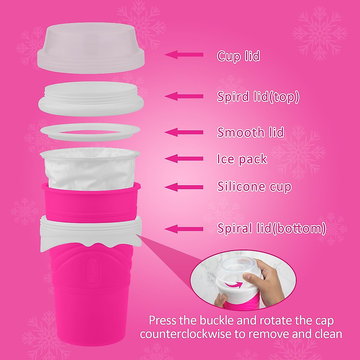 Slushie Maker Cup - DIY Magic Slushy Maker Squeeze Cup, Portable Smoothie Squeeze Cup for Juices, Milk and Ice Cream Make, Double Layers Silica Cup with Lid & Straw for Friends, Family Gifts (Pink)