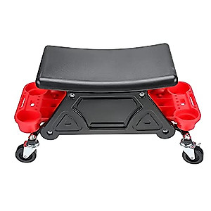 Toolly Rolling Mechanic Stool, 300 Lbs Capacity Detailing Garage Roller Chair Creeper Seat with Pull Out Storage Drawer for Brake Jobs, Car Detailing, Cleaning