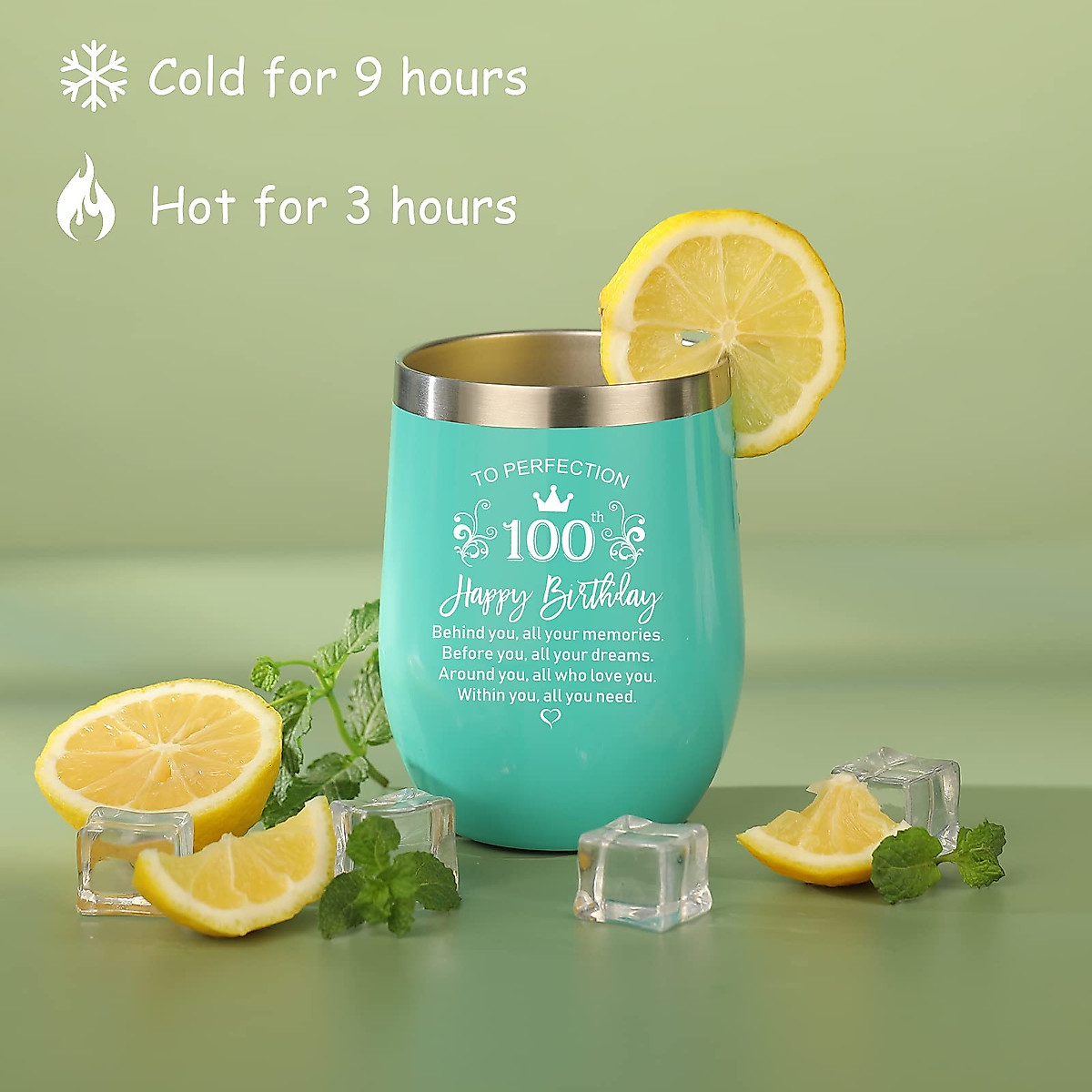 100th Birthday Gifts for Women, Happy 100th Birthday Decorations for Her, Funny 100 Year Old Birthday Gift Ideas for Woman, Mom, Sister, Grandma, Friends - 12oz Stainless Steel Insulated Wine Tumbler