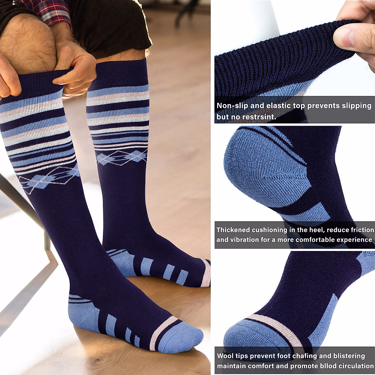 Ski Socks 50% Merino Wool Thermal Knee High Winter Snowboard Sport Socks Men Women