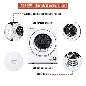 Euhomy 110V Compact Laundry Dryer, 1.5 cu.ft Front Load Stainless Steel Clothes Dryers with Stainless Steel Tub, Control Panel Downside Easy Control for 4 Automatic Drying Mode, White