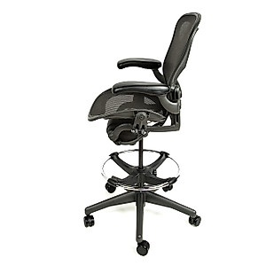 Herman Miller Aeron Drafting Stool Size B with After Market Drafting Ring, Aluminum