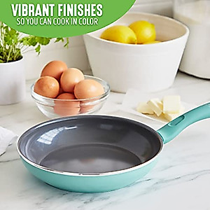 GreenLife Soft Grip Diamond Healthy Ceramic Nonstick, 8" Frying Pan Skillet, PFAS-Free, Dishwasher Safe, Turquoise