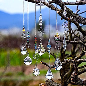 H&D HYALINE & DORA Set 7 Crystal Rainbow Suncatcher Glass Bead Chain Fengshui Hanging Pendant for Window Garden Party