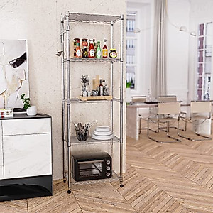 BATHWA 5-Tier Wire Shelving Unit on Wheels, Heavy Duty Rolling Shelving Rack, Chrome Shelves for Bathroom, Kitchen, Living Room