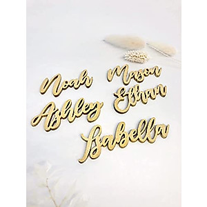 Customized Wooden Name Tags for Place Setting, Personalized Place Cards for Weddings, Bridal Showers and Events, Cursive Laser Cut Seating Cards (Gold)