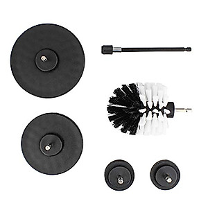 ABN 1/4in Drive Nylon Power Scrubber Drill Brush Attachment 5pc Set with 1pc Extension - Shower Cleaner, Spa Hot Tub Scrubber, Carpet Brush, Grout Cleaner for Home and Auto Car - White Soft Bristle