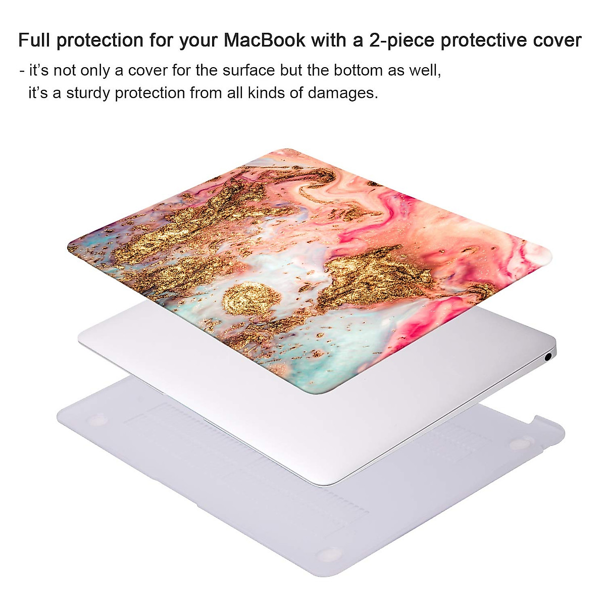 iCasso Compatible with MacBook Air 13 inch Case 2021-2018 Release A2337/A1932/A2179, Hard Shell Case Cover and Keyboard Cover Only for MacBook Air 13'' with Touch ID Retina Display - Golden Marble