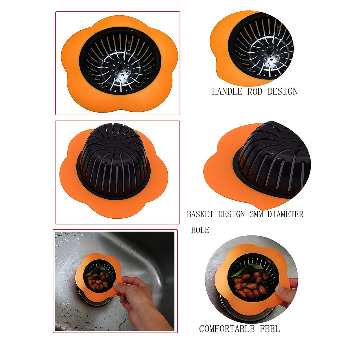 Silicone Kitchen Sink Strainer 2 Pack, Pouring strainers，Drain FilterLarge Wide Rim 4.5" Diameter (4.5" Diameter, 2 Red)