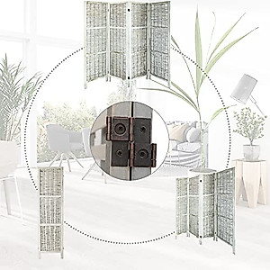 4 Panel Room Dividers, 5.2 Ft Width Wood Partition Room Dividers Wall Wooden Folding Privacy Screens Foldable Panel Wall Divider for Office Restaurant, Light Grey