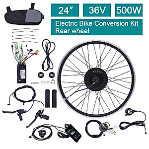 Bazargame Ebike Conversion Kit,Electric Bicycle Motor Kit 36V 500W Rear Wheel E-Bike Conversion Kit E-Bike Cycling Hub Conversion Dual Mode Controller.