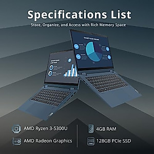 Lenovo IdeaPad Flex 5 2-in-1 Touchscreen Laptop, 14” FHD Anti-Glare Display, AMD Ryzen 3 5300U, 4GB RAM, 128GB SSD, Backlit KB, FP Reader, Webcam with Shutter, Wi-Fi 5, Blue, Win 11, 128GB USB Card