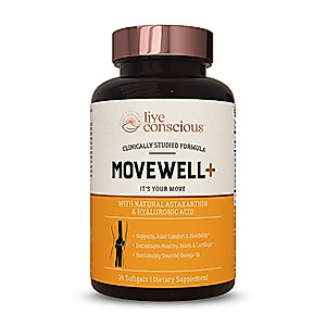 Joint Health Supplement - MoveWell Plus by LiveWell | Antarctic Krill Oil, Natural Astaxanthin and Hyaluronic Acid | Outperforms Glucosamine