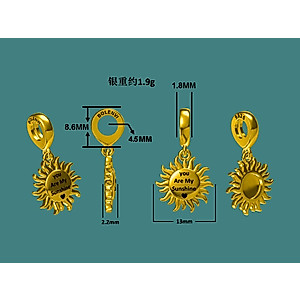 You Are My Sunshine Gold Sun 925 Sterling Silver Charm Bead For Pandora & Similar Charm Bracelets or Necklaces