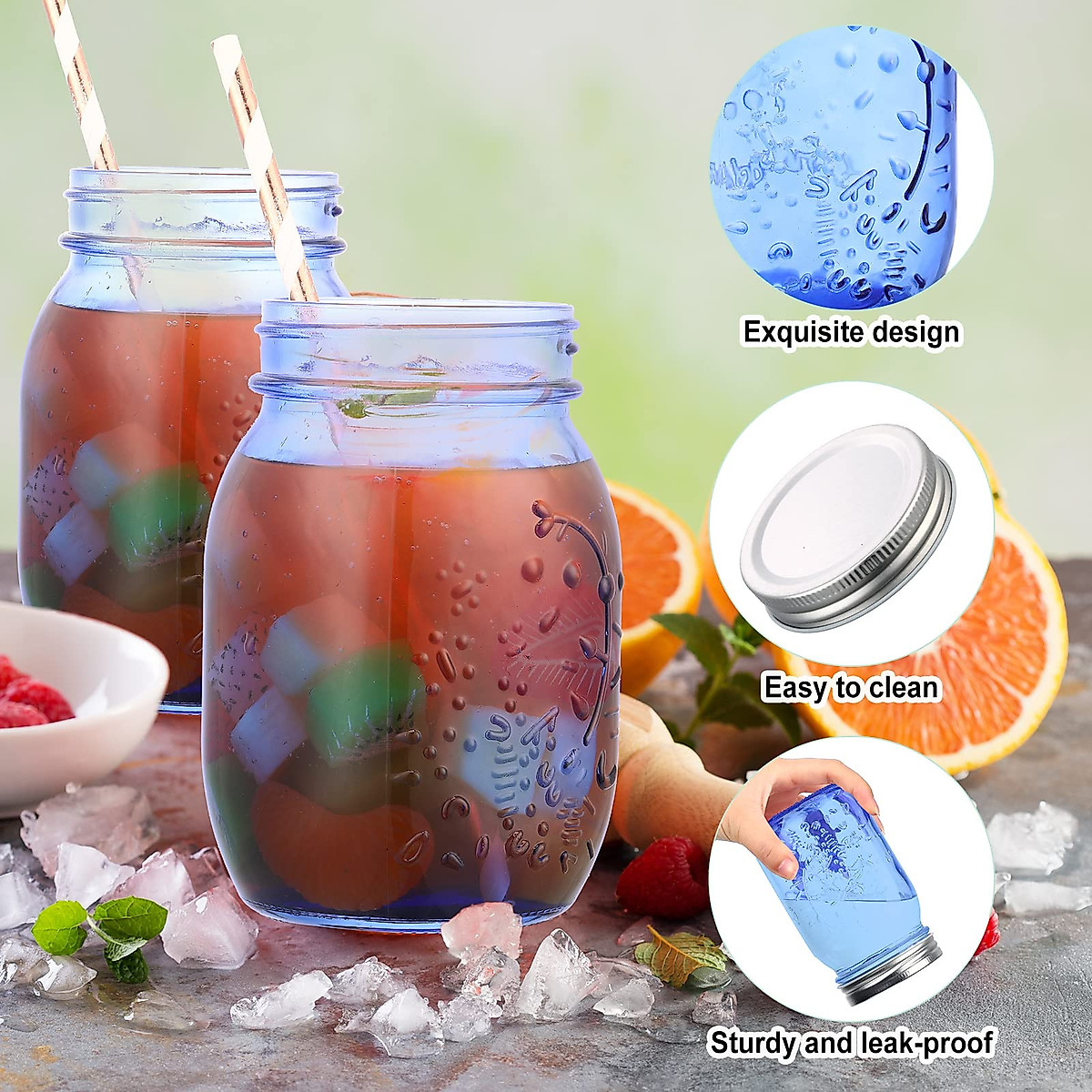 Pinkunn 12 Pcs Mason Jars with Lids 16 Oz Regular Mouth Pint Canning Jars Vintage Glass Jars Bulk Airtight Multifunction Mason Jars for Storage Canning Pickling Preserving Fermenting (Dark Blue)