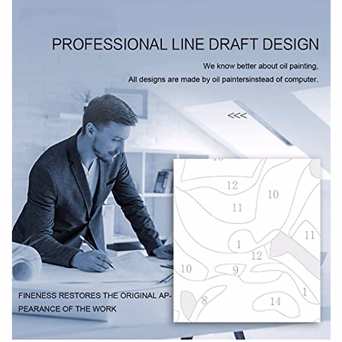 Fycert (4 Pack) DIY Paint by Numbers Kits,Canvas Oil Painting Set for Adults Beginner,16" L x 12" W Drawing Paintwork with Paintbrushes,Acrylic Pigment - Tree & Moon,Version 1