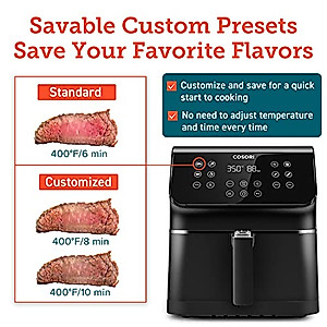 COSORI Air Fryer with Customizable 10 Presets & Shake Reminder,Cookbook(100 Recipes),Accessories XL, Set of 6 Fit all 5.8Qt, 6Qt Air Fryer, FDA Compliant, BPA Free, Dishwasher Safe, Nonstick Coating