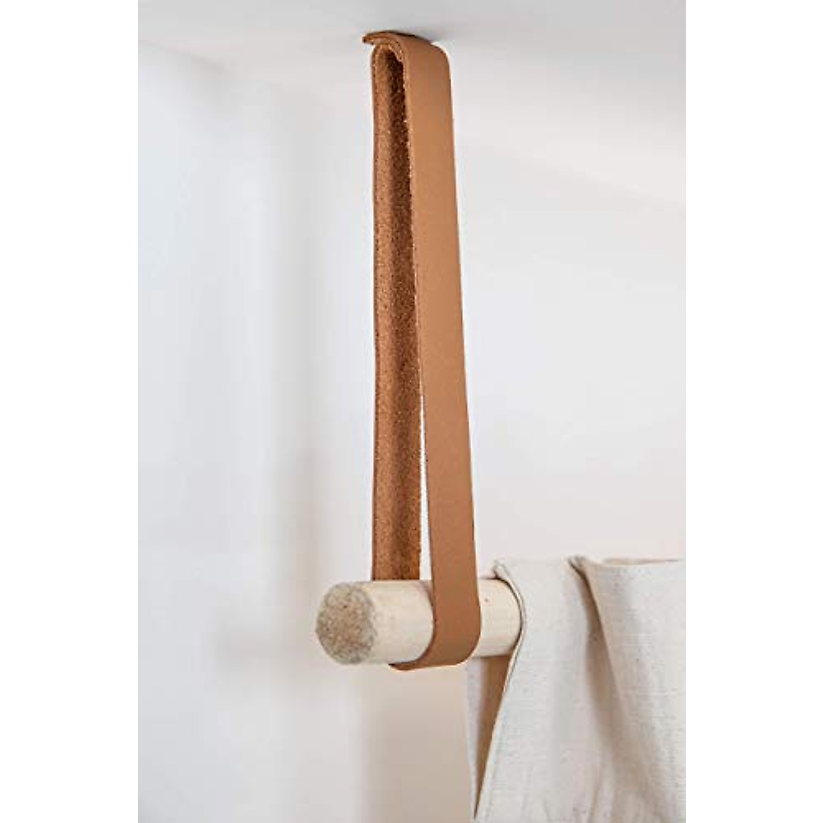 KEYAIIRA - Leather Ceiling Mounted Curtain Rod Mount - modern wardrobe clothing rack hanging hook for clothing drying rack storage bracket window treatment Scandinavian minimal hangers living room